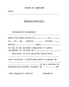 Model Cerere de Angajare - Descarcă PDF și Word - Documente, cereri, ghiduri, informatii